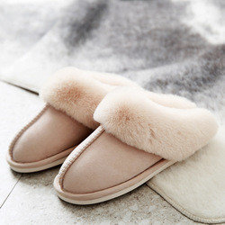 wholesale 2021 new faux suede unisex couple slipper winter Non-slip and wear-resistant artificial fur lining indoor shoes