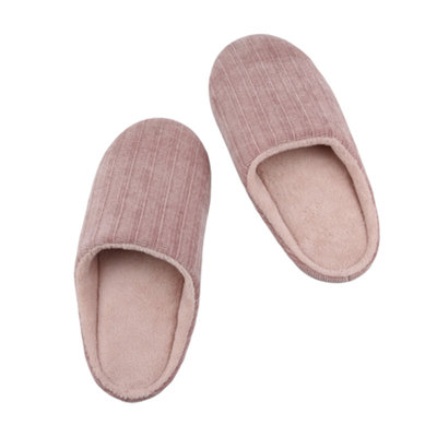 lovely pink chenille scuff women warm home slippers winter non-slip lady slippers