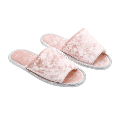 Open Toe Pink  Ladies House Slipper Pure Color Velvet Soft Soles