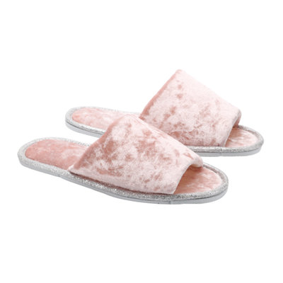 Open Toe Pink  Ladies House Slipper Pure Color Velvet Soft Soles