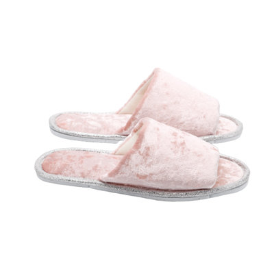 Open Toe Pink  Ladies House Slipper Pure Color Velvet Soft Soles