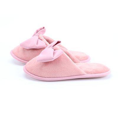 Furry Home Slipper Shoes Ladies Bowknot Pink Plush Ladies House Slipper