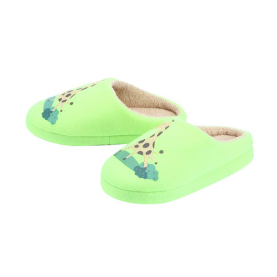 children kids cute giraffe printed design winter warm fluffy plush green house indoor slippers