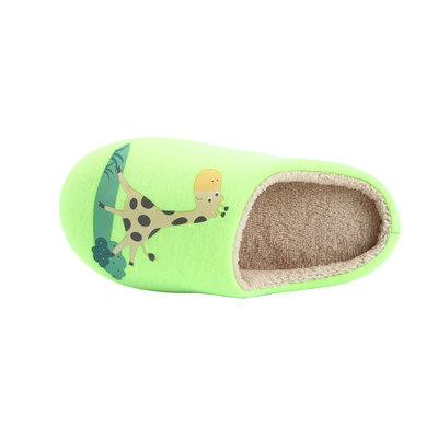 children kids cute giraffe printed design winter warm fluffy plush green house indoor slippers