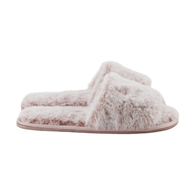 Comfy Fur Women Slipper Shoes Pink Plush Indoor Bedroom Open Toe