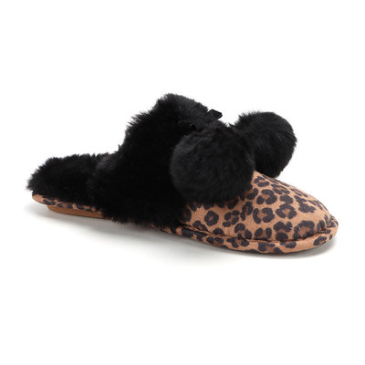 Leopard soft fluffy faux fur slippers for ladies soft tpr sole warm women house indoor slippers