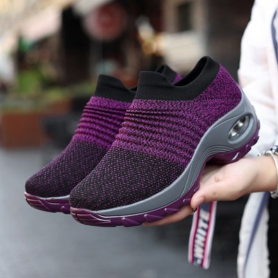 Fashion Breathable flyknit fabric spring and summer flat women casual sneakers sports walking style shoes