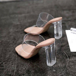 Fashion Women New Design Sexy thick heel Sandals Open Toe Female Slides Transparent Slipper summer high heels