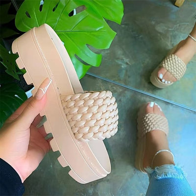 Platform Stylish Ladies Sandals Woven Upper Casual  Round Toe Breathable