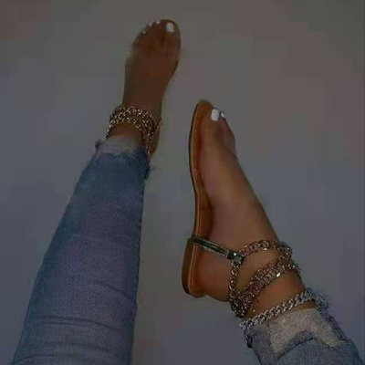 New arrival 2022 shoes beach fashion chain decoration outdoor non-slip slippers lightweight women flat sandals