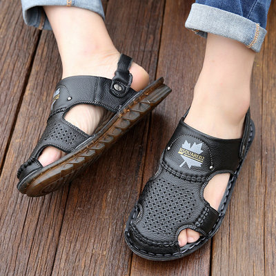 Summer new closed toe sandals mens wholesale fashion trend slippers men cowhide upper beach casual shoes