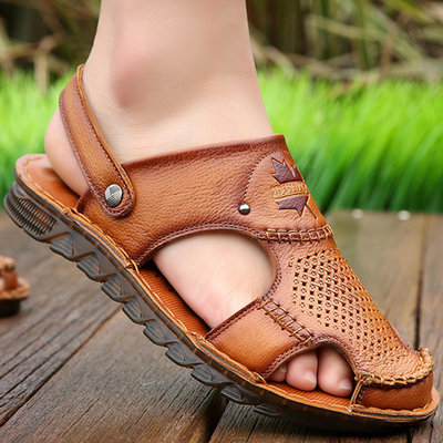 Summer new closed toe sandals mens wholesale fashion trend slippers men cowhide upper beach casual shoes