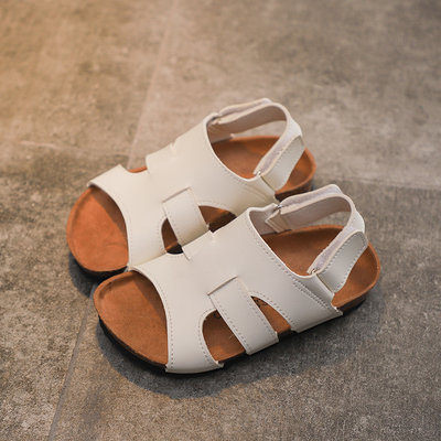 new arrival kids cork sandals pure color leather soft breathable kids beach slippers baby girl sandals