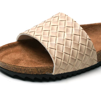 Custom Logo Summer Girl  Solid Color Woven Breathable Non Slip Cork Slippers