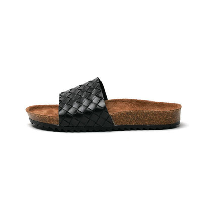 Custom Logo Summer Girl  Solid Color Woven Breathable Non Slip Cork Slippers
