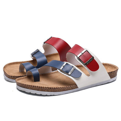 Black Antislip tpr Outsole Summer Beach Two Strap Cork Sandals Slipper for men