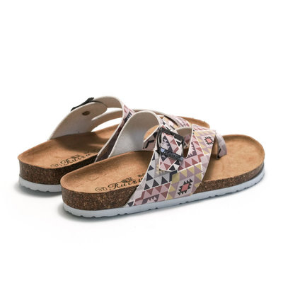 Women geometry Print rubber flat sole Sandal Summer Autumn Beach Slippers For Ladies new design cork slipper
