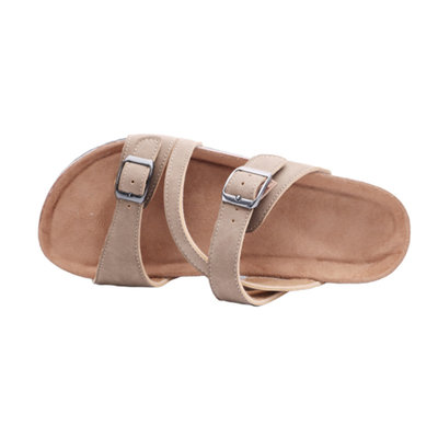 Ladies New Style Popular Soft Wooden Sole Metal Buckles Open Toe Women Comfort Casual Slippers platform slide sandals