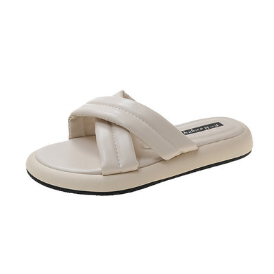 Korean version 2022 summer fashion cross sandals fairy style casual flat heels for women slippers outside home slippers indoor