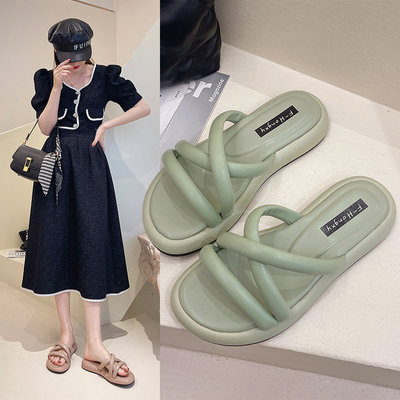 Flat Bottom Summer Beach Shoes Non Slip Cross Strap Women Casual