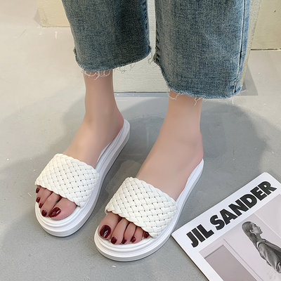 Flat Bottom Summer Beach Shoes Woven Upper Solid Color Soft