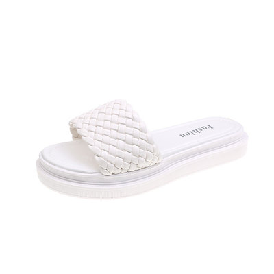 Flat Bottom Summer Beach Shoes Woven Upper Solid Color Soft