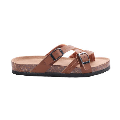 Fashion women leather shoes ladies faux suede sandals soft wood soles slippers rubber slide sandals
