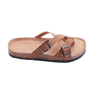 Fashion women leather shoes ladies faux suede sandals soft wood soles slippers rubber slide sandals