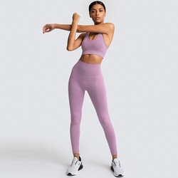 Hot selling seamless yoga clothing set lift hip running fitness backless sports bra high waist pants tight women sportswear