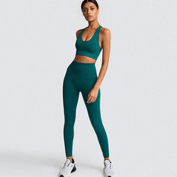 Hot selling seamless yoga clothing set lift hip running fitness backless sports bra high waist pants tight women sportswear