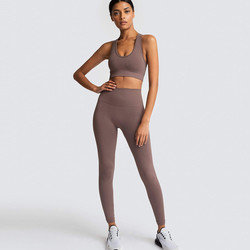 Hot selling seamless yoga clothing set lift hip running fitness backless sports bra high waist pants tight women sportswear