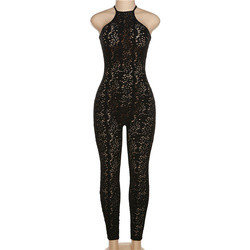 In stock Night Club Women lace-up Black Mesh yarn Tight Jumpsuit fitness Rompers two pieces Yoga set Training Wear