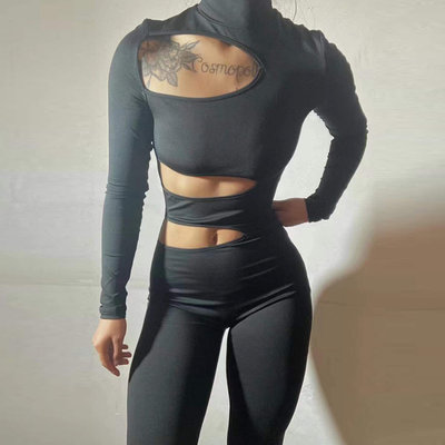 New design new sexy hollow high waist yoga tracksuits tight sports fitness lady jumpsuit fashion women's pants trousers