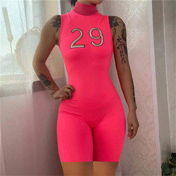 Summer women sportswear new fashion embroidered tight sleeveless yoga clothing high waist pants casual sports lady jumpsuit