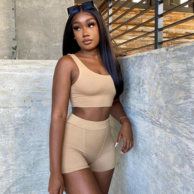 2021 women sleeveless slim crop top and yoga pant two pieces sports suits sexy high waist shorts fitness clothes in stock