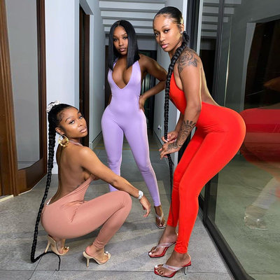 High Fashion Deep-V Neck Women Bodycon One Piece Women Jumpsuit Sexy sportswear women yoga sport suit ems