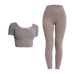 2021 Short Sleeve Two Piece sports suit Women High Waist Tight Sportswear Seamless Yoga Set ladies solid color Activewear