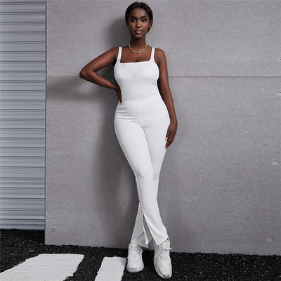 2022 summer ladies new slim fitness clothing sleeveless low-cut top high waist tight women's pants trousers yoga suit