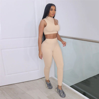 New design 2022 summer women sexy hollow slim sleeveless running vest high waist sport trousers yoga fitness set