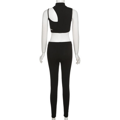 New design 2022 summer women sexy hollow slim sleeveless running vest high waist sport trousers yoga fitness set