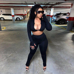 Female Sport Suit Women Fitness Clothing Long Sleeves Yoga Set deep V-collar  Sportswear