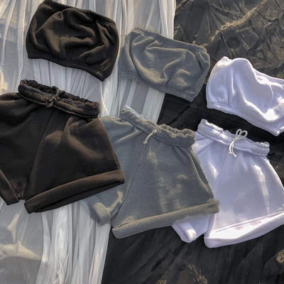 hot sales ladies Solid Color Two Pieces Strapless Short sports Set lace-up yoga Set Women fitness Clothing Summer Sportswear