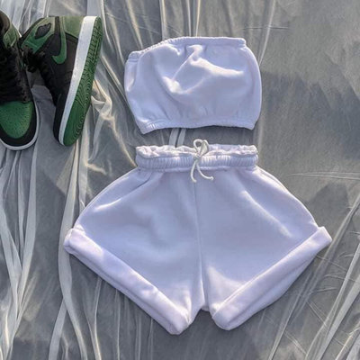 hot sales ladies Solid Color Two Pieces Strapless Short sports Set lace-up yoga Set Women fitness Clothing Summer Sportswear