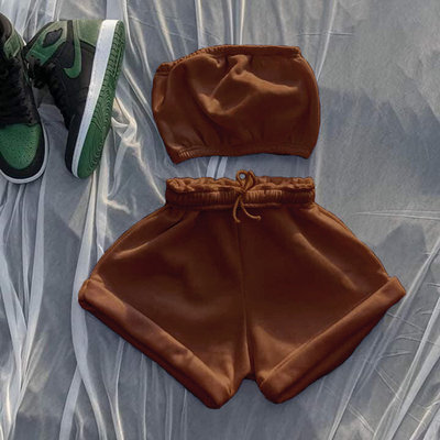 hot sales ladies Solid Color Two Pieces Strapless Short sports Set lace-up yoga Set Women fitness Clothing Summer Sportswear