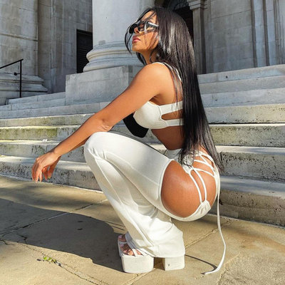 Wholesale Custom Women Hollow Out Bandage Set High Waist Tight Pants Casual Sports Suit Ladies Workout Sportswear