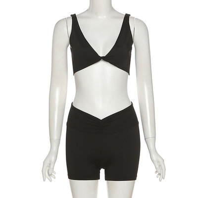 Wholesale Custom Women's New Sexy Sleeveless Low-cut Tight Waist Hit Wrap Shorts Casual Suit Ladies Workout Sportswear