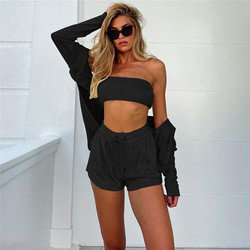 New Fashion Women Solid Color Hooded Long Sleeve tops And Short Yoga Pant Casual Female Three-piece Sports suit jacket women