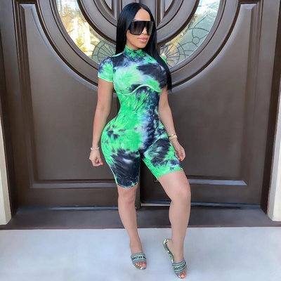 One Piece Women Jumpsuits round Neck Short Printed Summer Bodycon ladies casual Jumpsuits