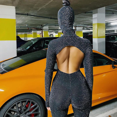 Backless Women Jumpsuit  Sportswear Breathable Solid Pattern
