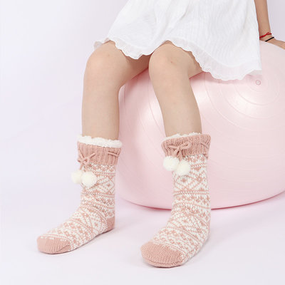 Winter Knit Women Anti Slip Thick Sherpa Lined socks Thermal Fuzzy Christmas solid color Slipper Socks